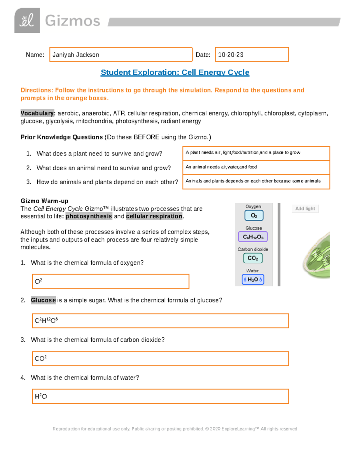 Week 7PA Cell Energy SE - Google Docs - Name: Janiyah Jackson Date: 10 ...
