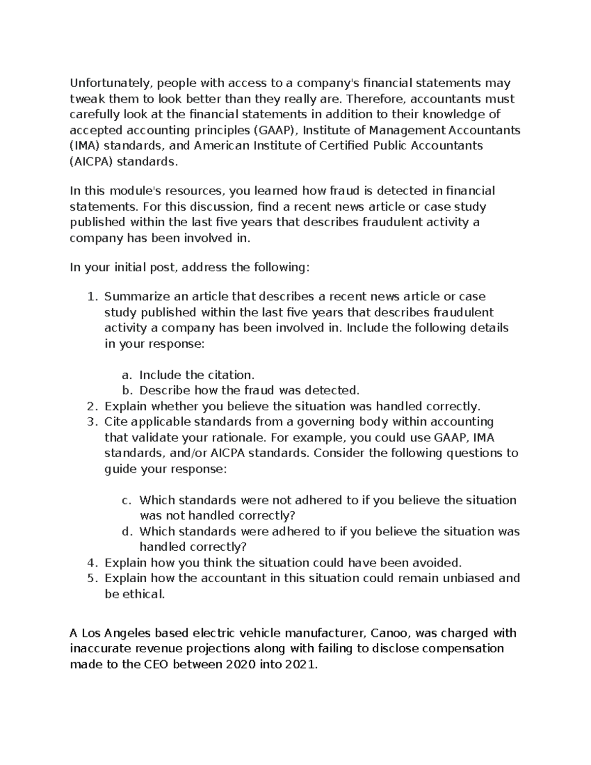 ACC 345 Module 8 Fraud Detection Discussion & Case Study Insights - Studocu