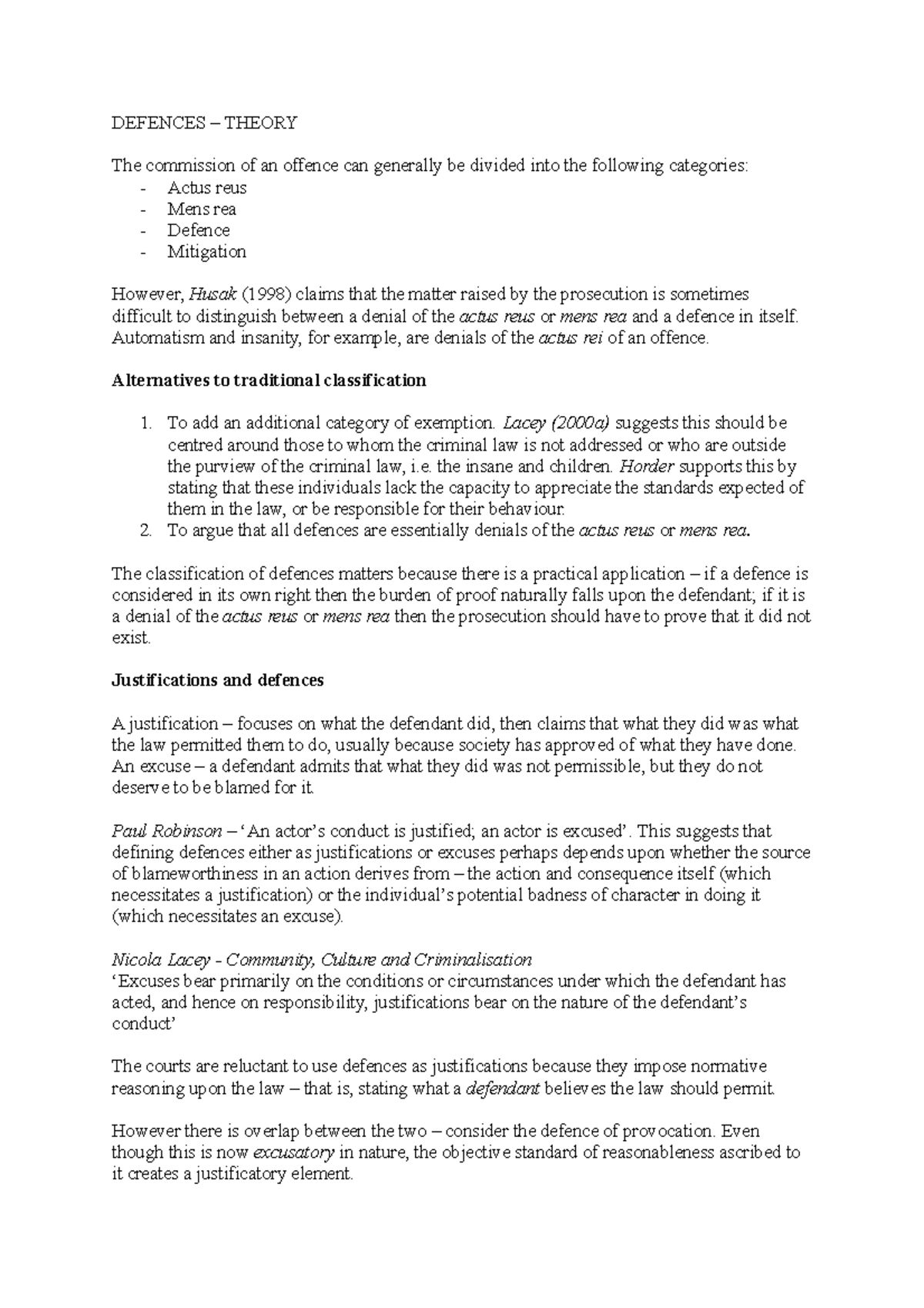 Defences in Criminal Law – Theory (Advanced Legal Studies) - Studocu