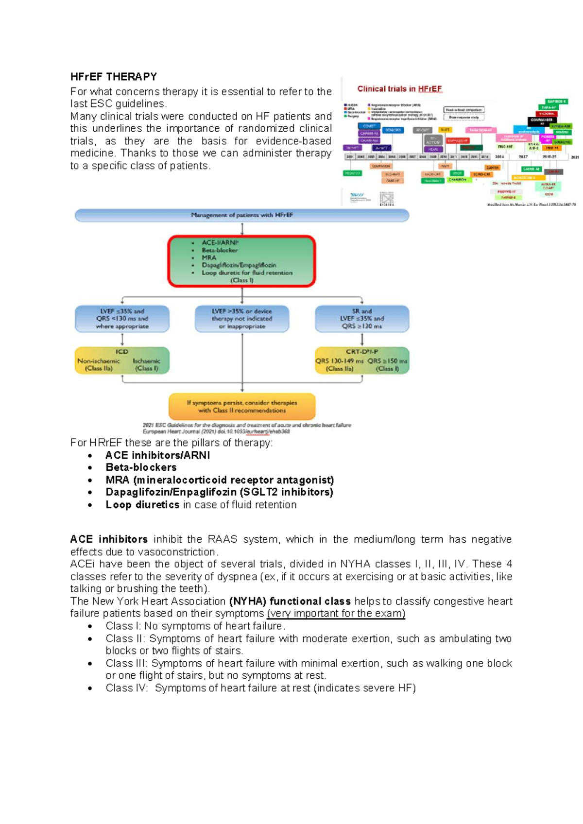 HFrEF Therapy: Insights from ESC Guidelines and Clinical Trials - Studocu
