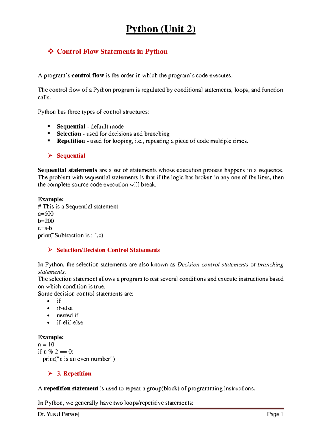 Python (Unit 2) Control Flow Statements: A Comprehensive Guide - Studocu