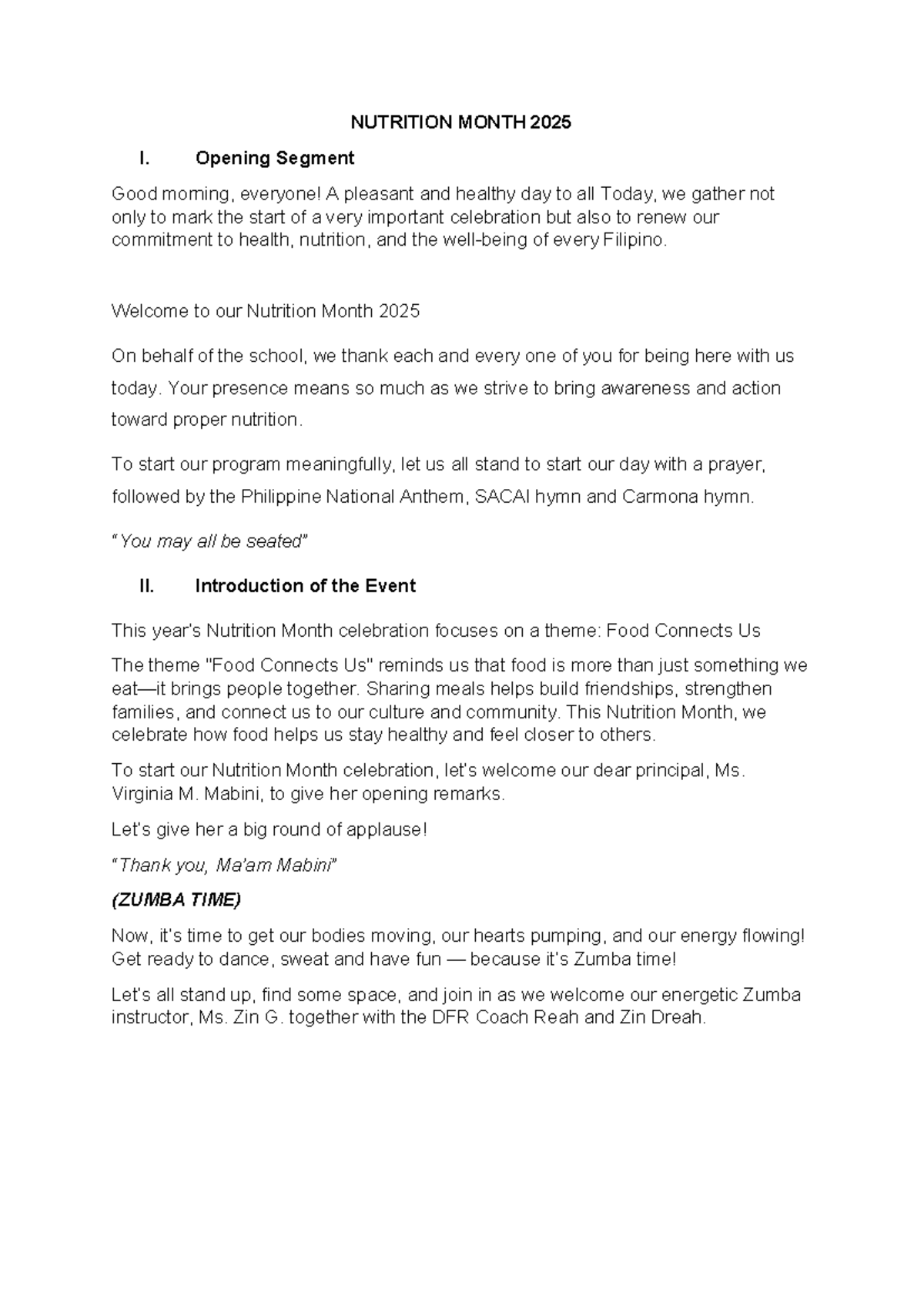 NUTRITION MONTH 2025: Opening Segment & Event Script - Studocu