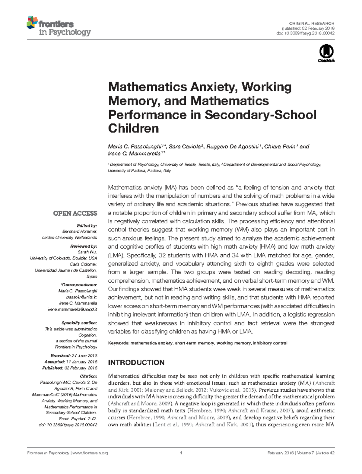 Mathematics Anxiety and Working Memory in Children: Research Insights ...