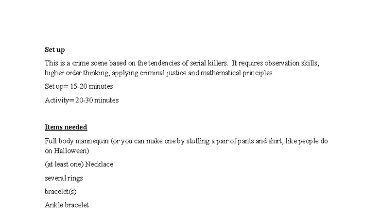 Serial Killer Mock Crime Scene Setup (CJ 101) - Studocu