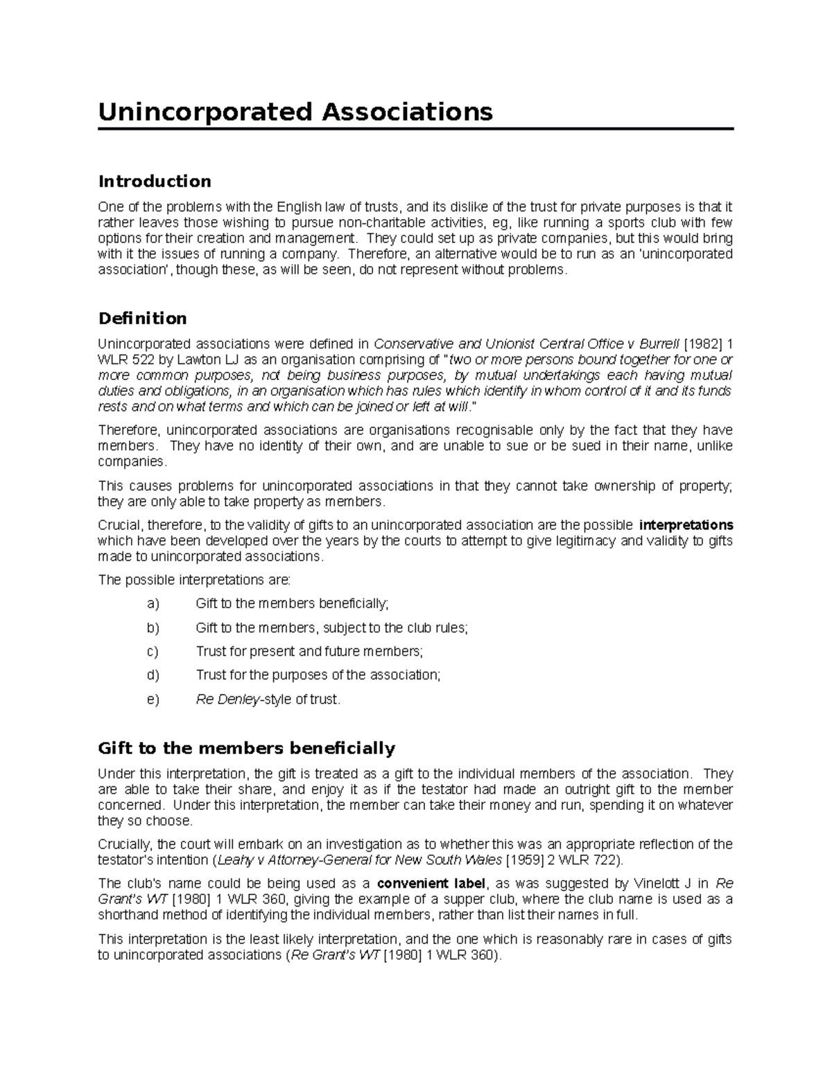 Legal Analysis of Unincorporated Associations under English Law - Studocu