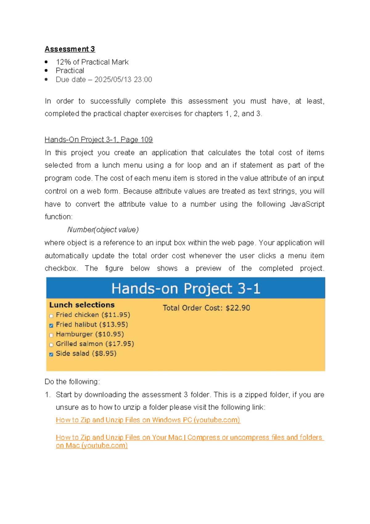 Assessment 3: Practical Mark Project - Menu Cost Calculator Guide - Studocu