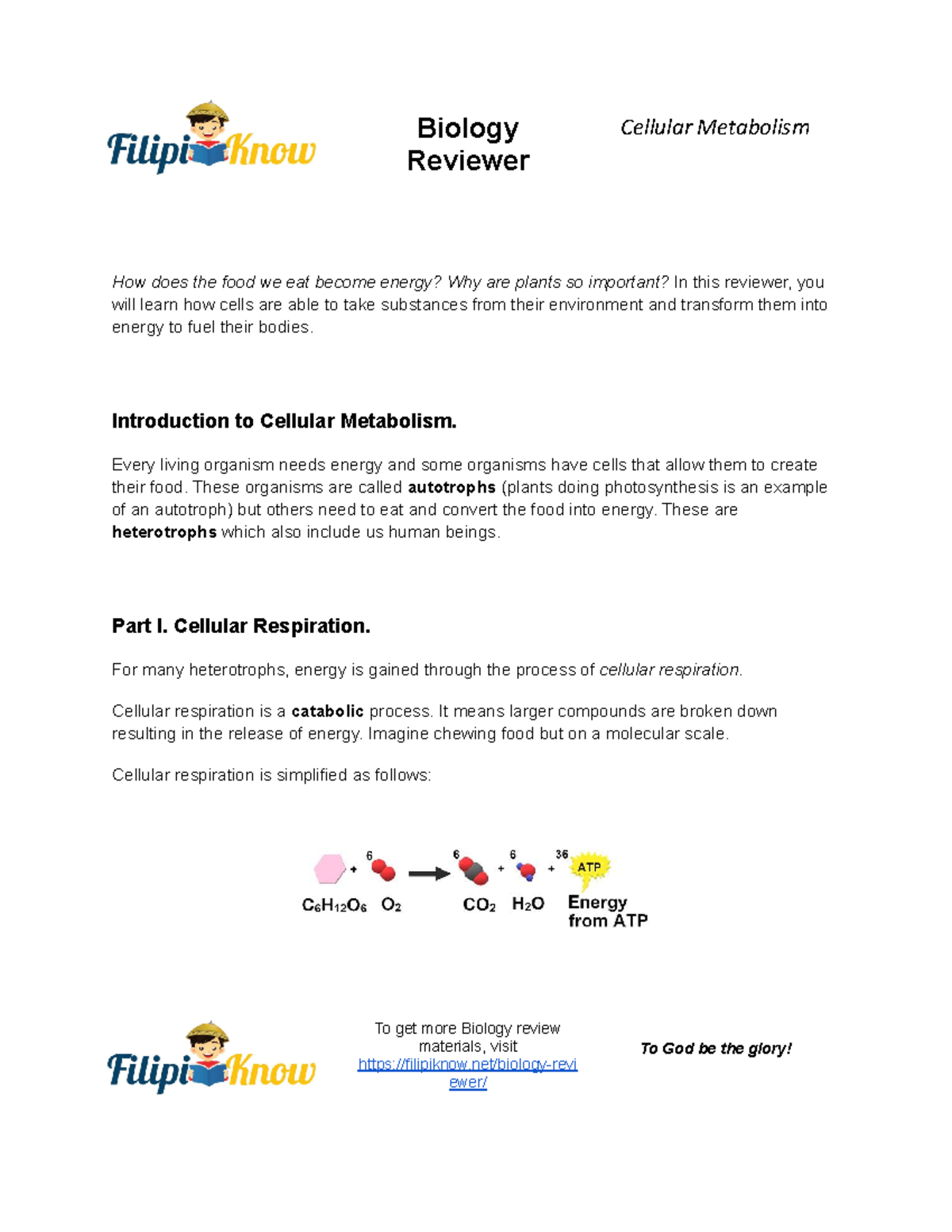 Biology Reviewer Cellular Metabolisms - Biology Reviewer How does the ...