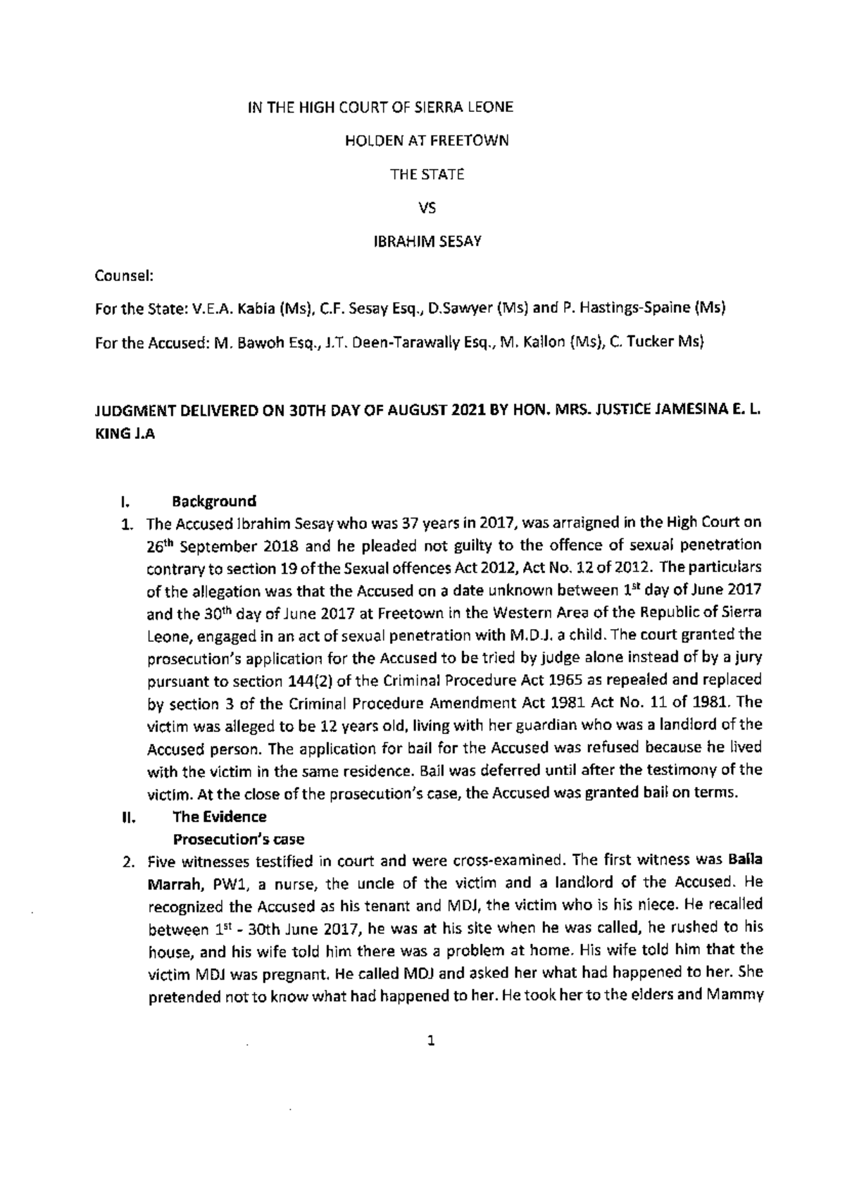 S v Ibrahim Sesay (CR APP 18 of 2018): Judgment on Sexual Penetration Case - Studocu