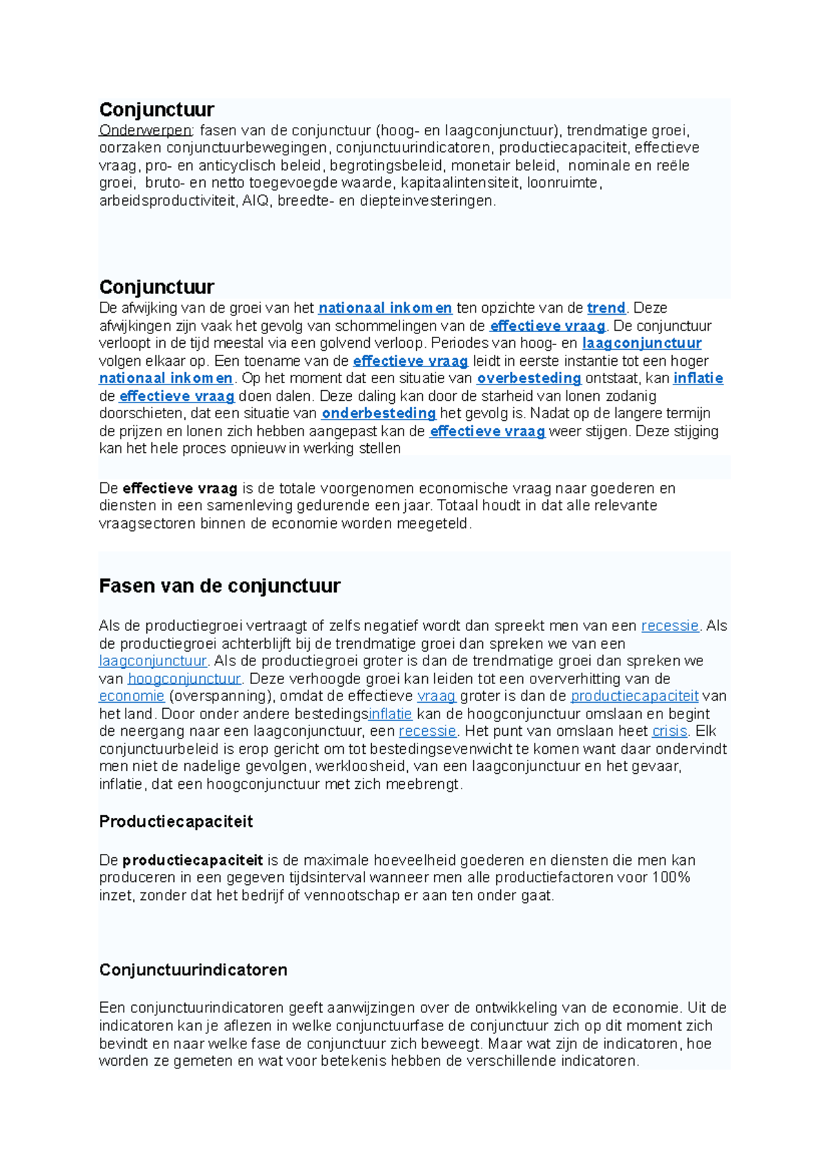 Conjunctuur en Economische Beleid: Inzichten en Indicatoren - Studeersnel