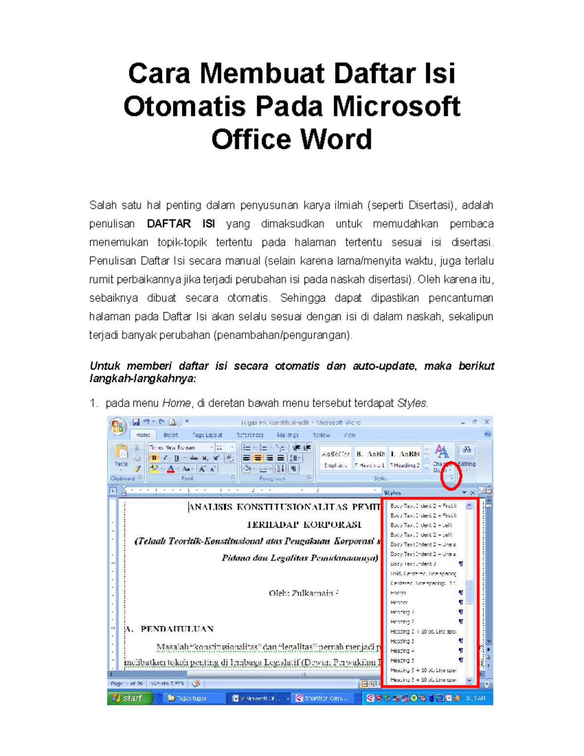 ZUL S3: Cara Membuat Daftar Isi Otomatis di Microsoft Word - Studocu