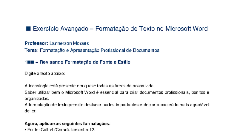 Exercício Avançado: Formatação Profissional no Word - Prof. Lannerson ...