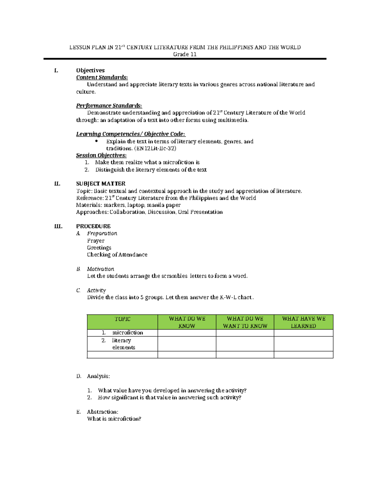 Lesson Plan: 21st Century Literature for Grade 11 (EN12Lit-IIc-32 ...