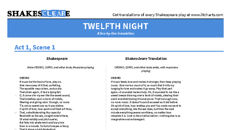 Shakespeare's Twelfth Night: Shakescleare Translation of Act 1, Scenes ...
