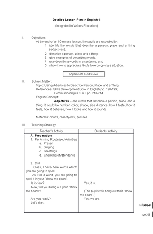 Lesson plan in Grade 6 - DETAILED LESSON PLAN Grade Level: 6 Subject ...