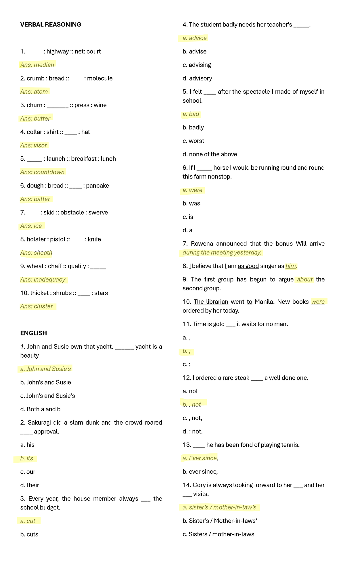 DOST Mock Test Reviewer: Verbal Reasoning & Science Concepts - Studocu