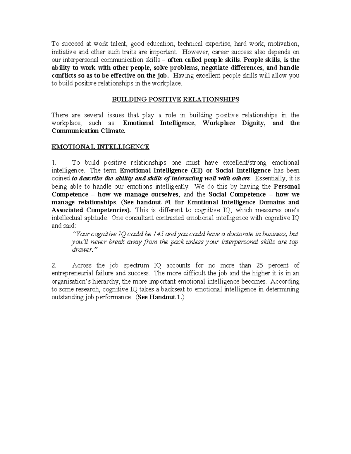 Summ Student Notes 7: Building Positive Workplace Relationships and ...