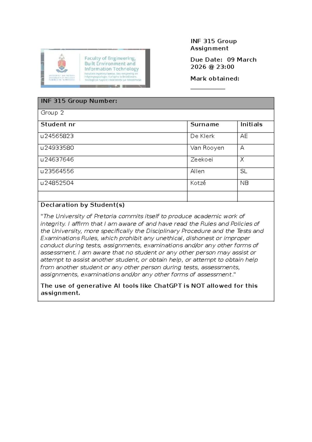 INF 315 Group Assignment: Decision Making Styles Analysis - Studocu