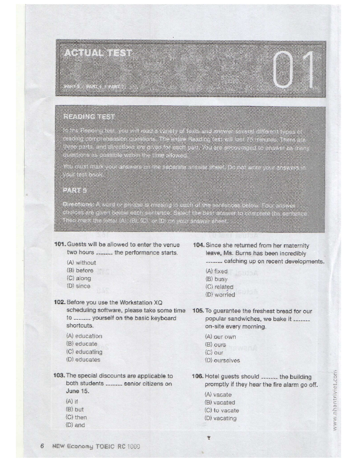 TC1.5 Reading Test - Actual Test 01, Parts 5-7 Review - Studocu