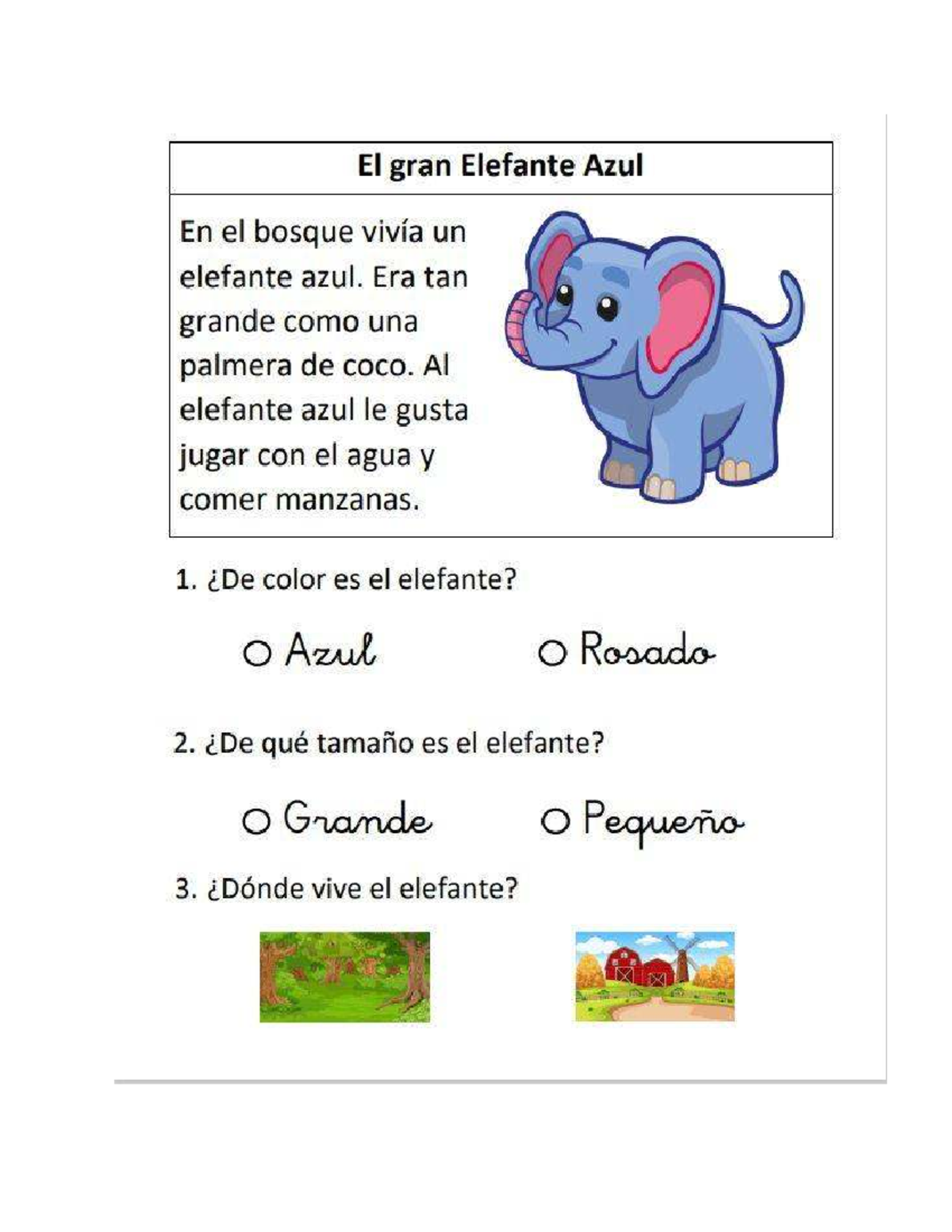 Ejercicios de Comprensión Lectora: El Elefante Azul y Rafa - Studocu