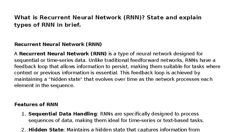 DL Unit 3 Notes: Understanding Recurrent Neural Networks (RNNs) - Studocu