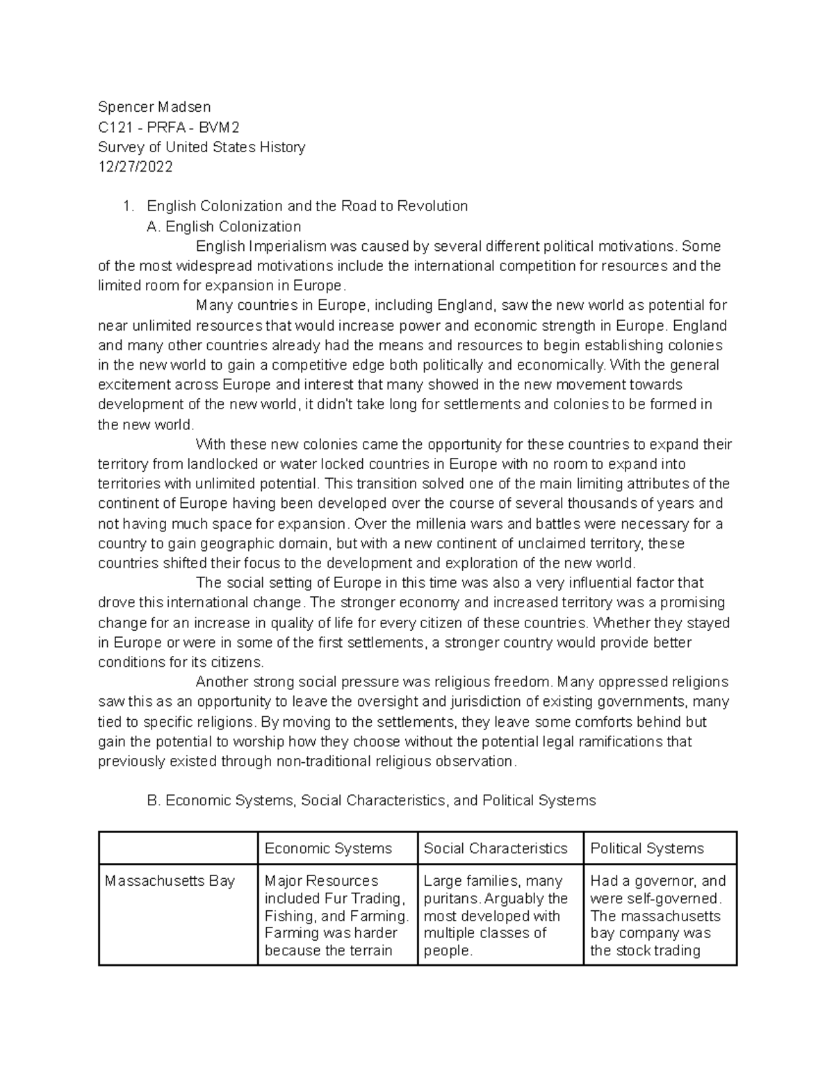 Survey of US History - Task 1 - Spencer Madsen C121 - PRFA - BVM Survey ...