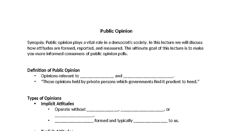 POLS150 Lecture: Understanding Public Opinion and Its Measurement - Studocu