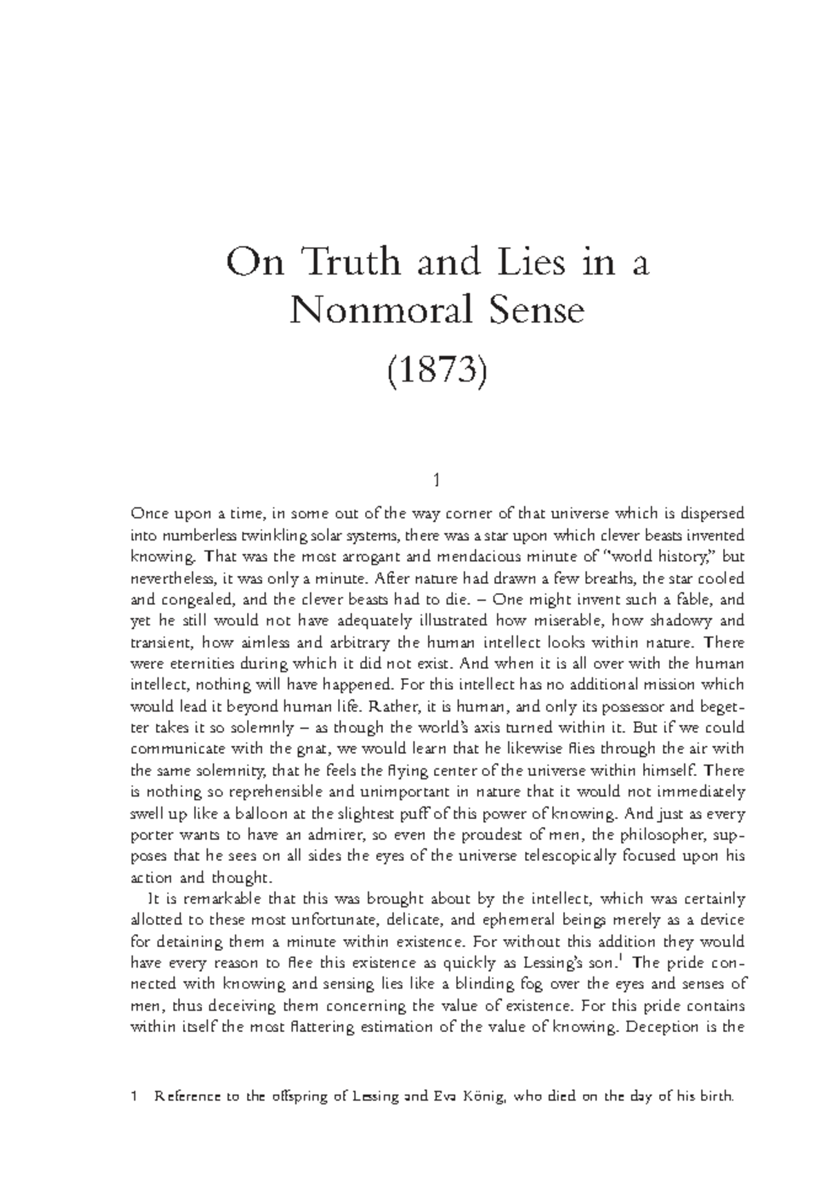 Nietzsche - Truth and Lies in a Nonmoral Sense (1873) Analysis - Studocu