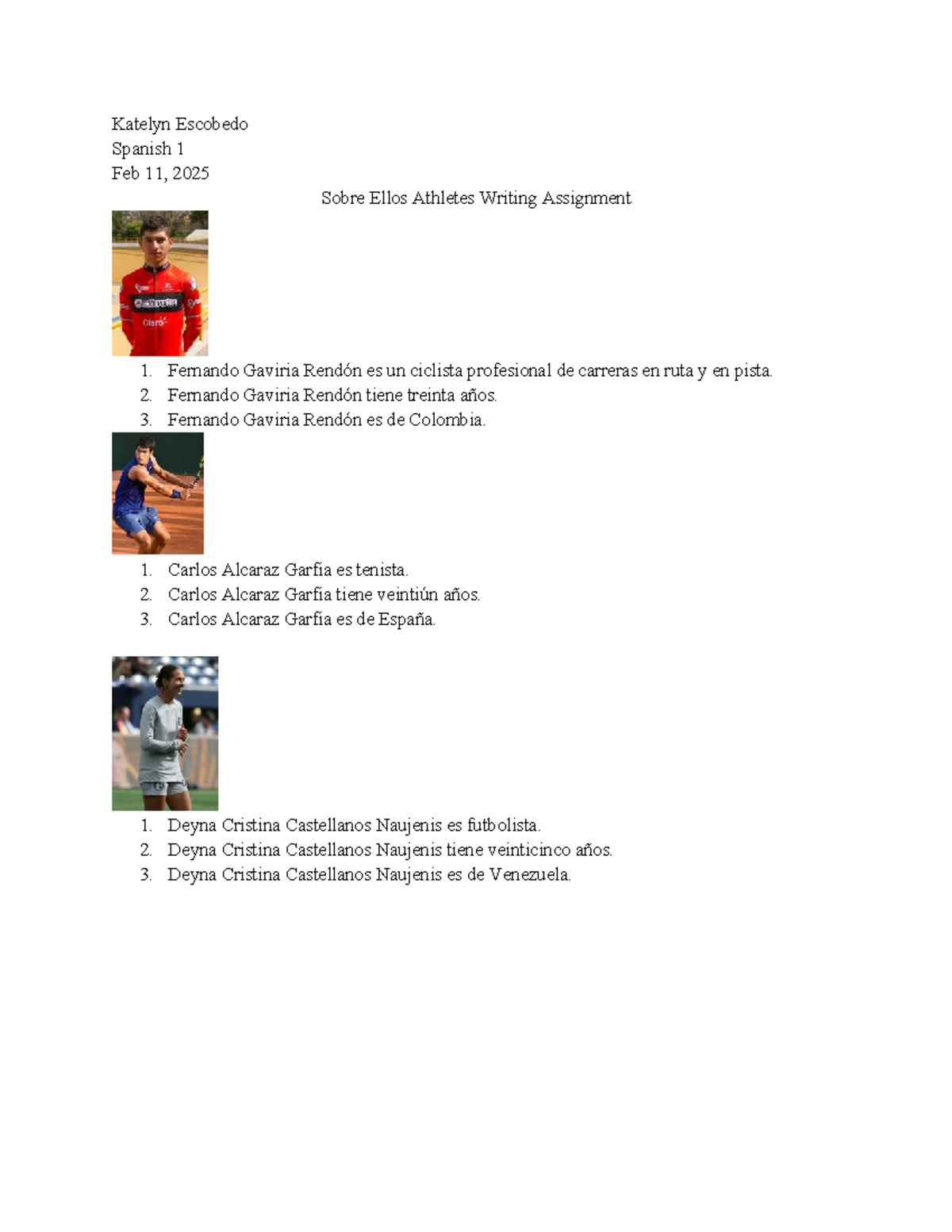 Assignment Sobre Ellos Athletes Writing Assignment - Katelyn Escobedo ...