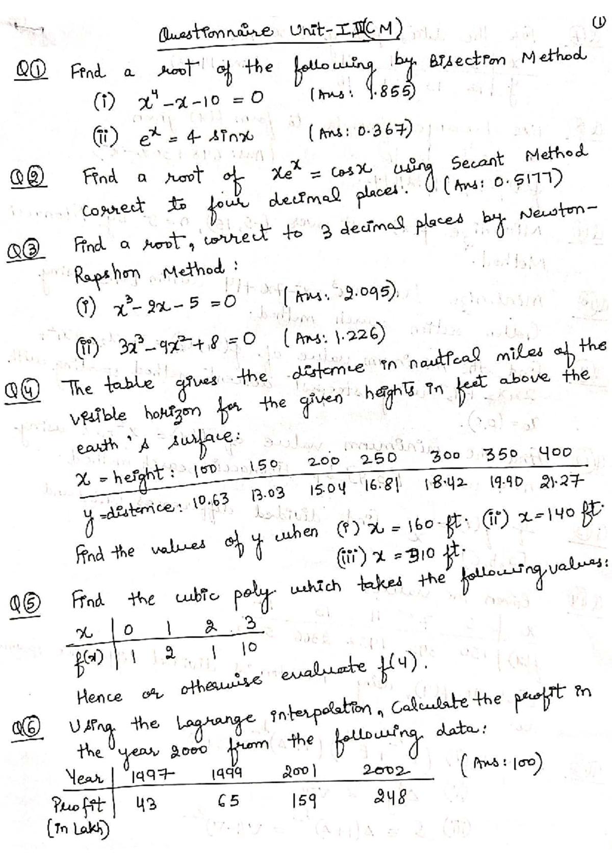 Question Bank Unit-1: Numerical Methods & Root Finding Techniques (CM ...