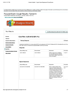NSG 625 Shadow Health Focused Exam Chest Pain - Chief Complaint ...