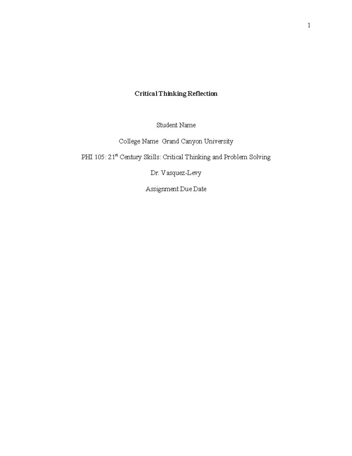 PHI 105: Critical Thinking Reflection Template for APA 7th Edition - Studocu