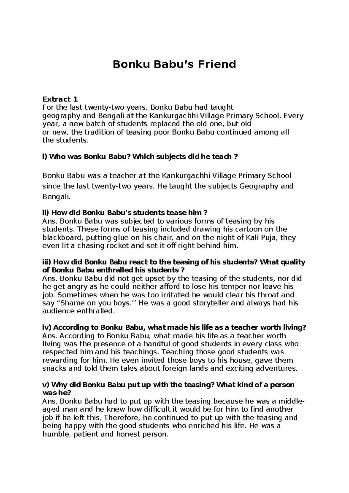 Bonku Babu: A Journey of Teasing, Friendship, and Alien Encounters - Studocu