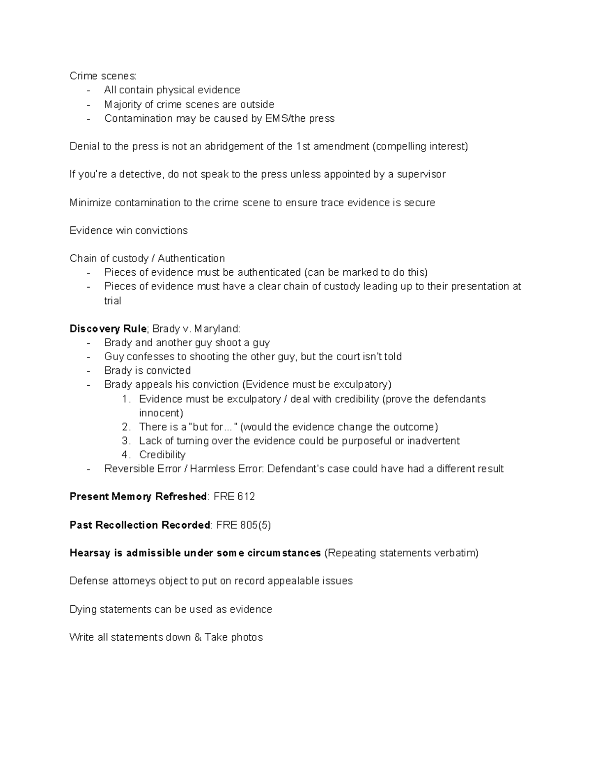 Crime Scene Evidence and Legal Procedures (CJS 210) - Crime scenes ...