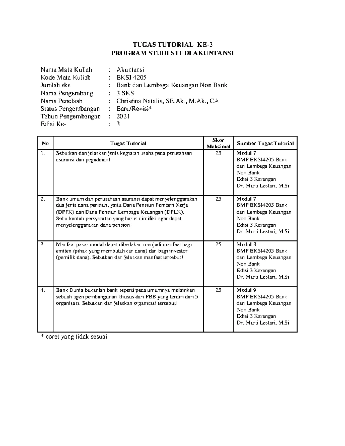Tugas Tutorial EKSI 4205: Bank dan Lembaga Keuangan Non-Bank - Studocu