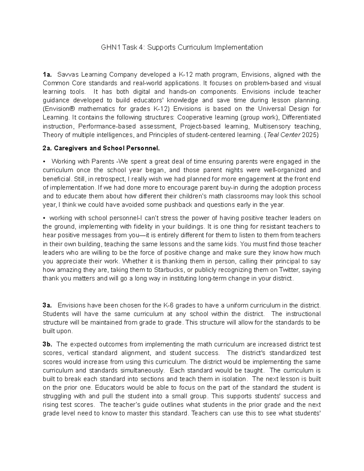 GHN1 Task 4: Strategies for Effective Curriculum Implementation - Studocu