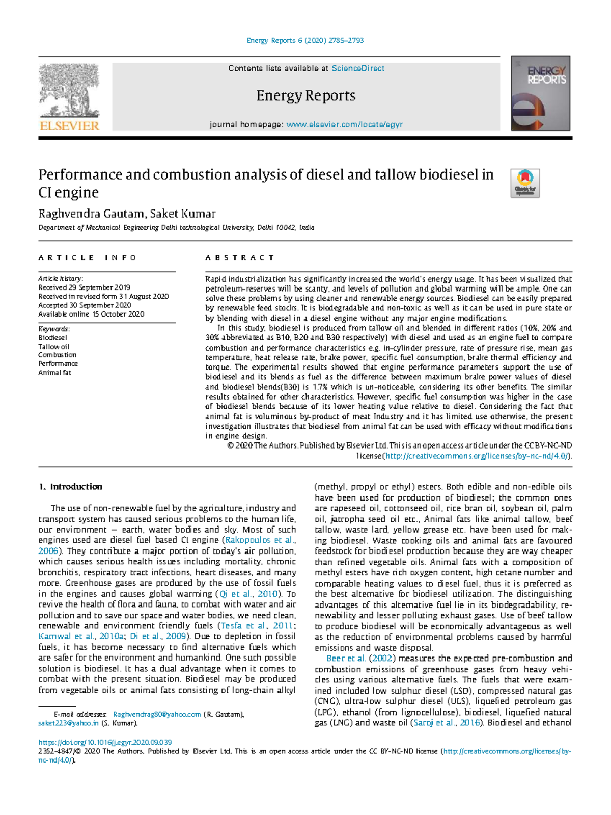 Performance and Combustion Analysis of Tallow Biodiesel Blends in CI ...