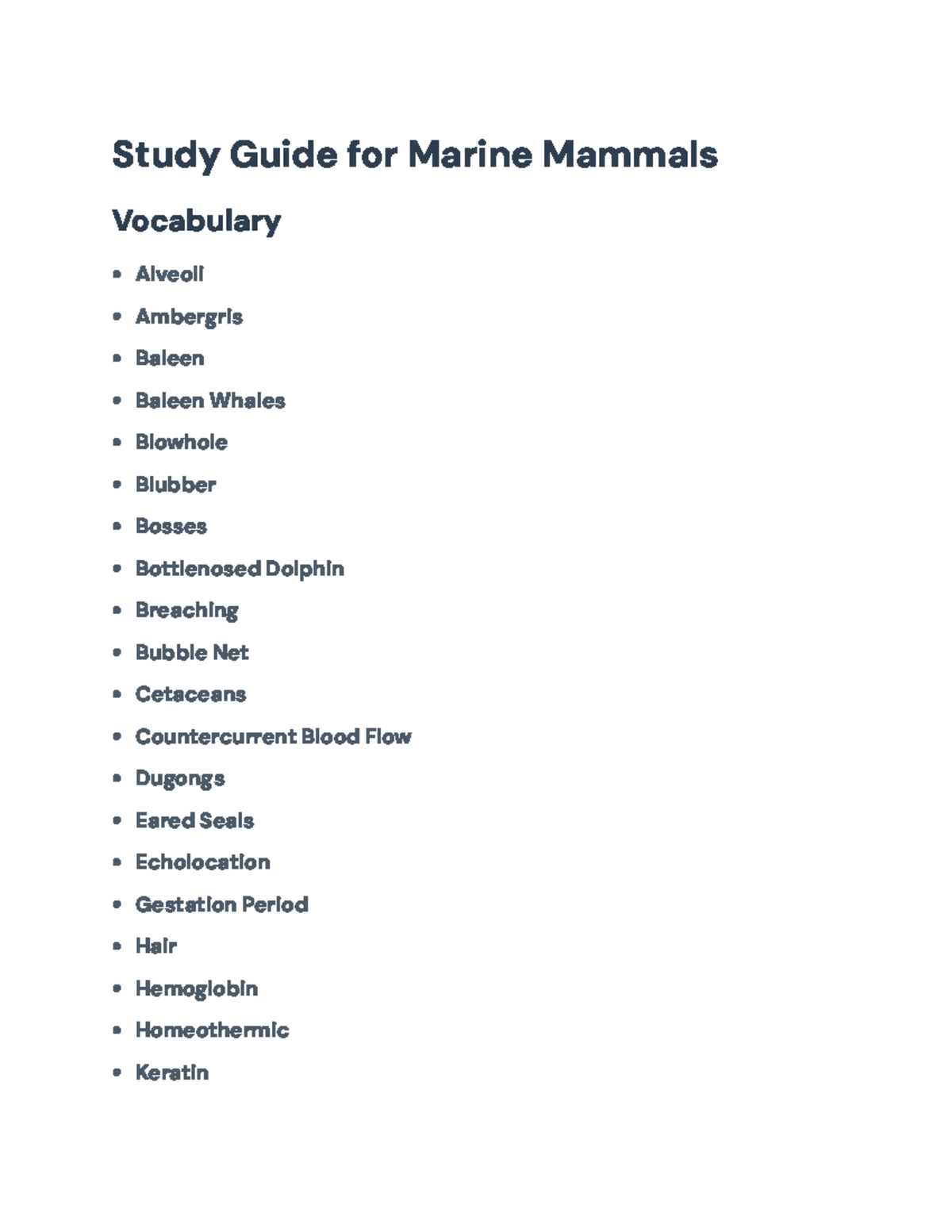 Study Guide for Marine Mammals: Key Terms and Concepts - Study Guide ...