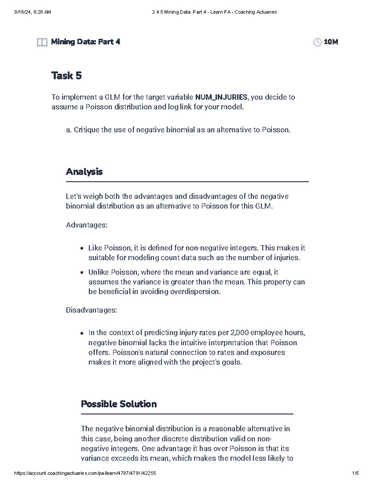 Mining Data Analysis: GLM for NUM_INJURIES (Part 4) - 10M Task 5 - Studocu
