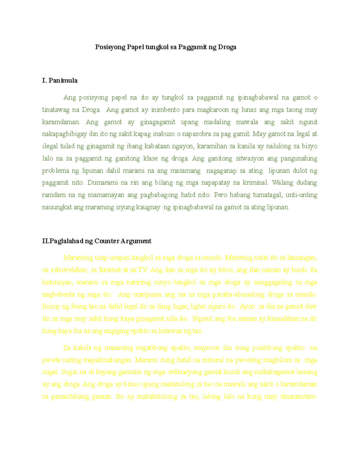 Halimbawa Ng Posisyong Papel Posisyong Papel Ng Mga Miyembro Ng