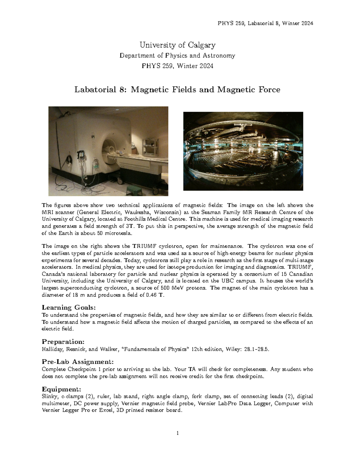 PHYS 259 W2024 - Labatorial 08 - Magnetic Fields - University of ...