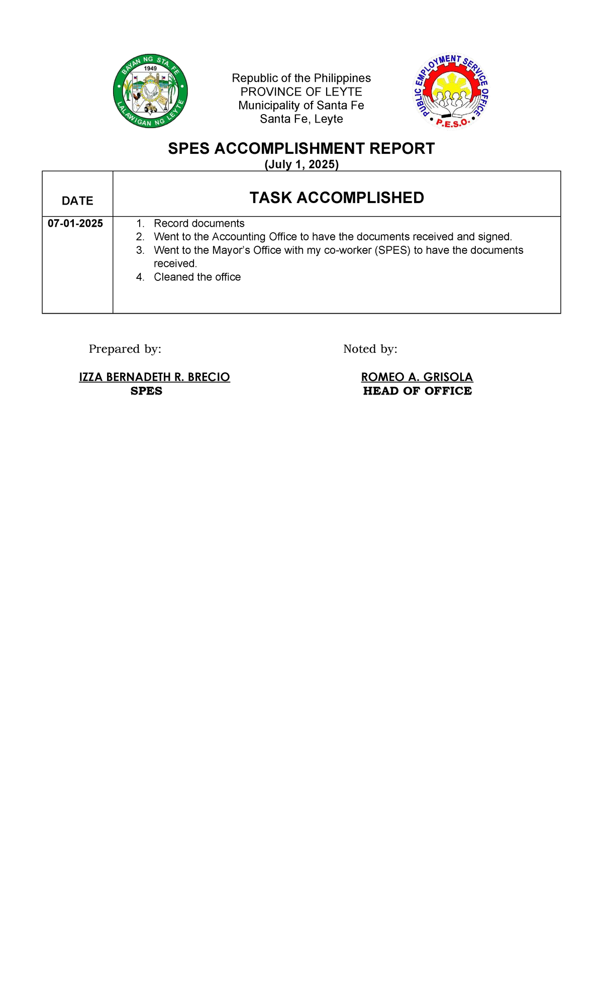 SPES- Accomplishment- Report - Republic of the Philippines PROVINCE OF ...