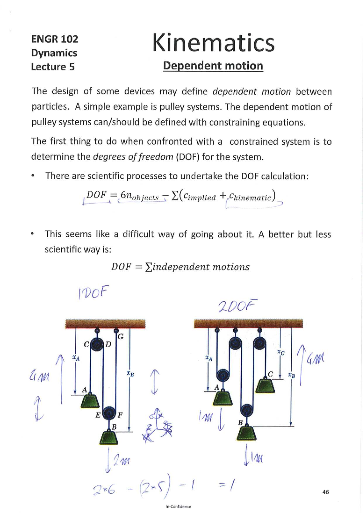 ENGR 102 Kinematics Dynamics Lecture 5: Dependent Motion Concepts - Studocu