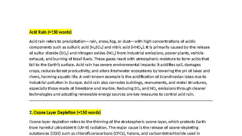 EVS Important Topics for SEM3: Acid Rain, Ozone Depletion, Climate ...