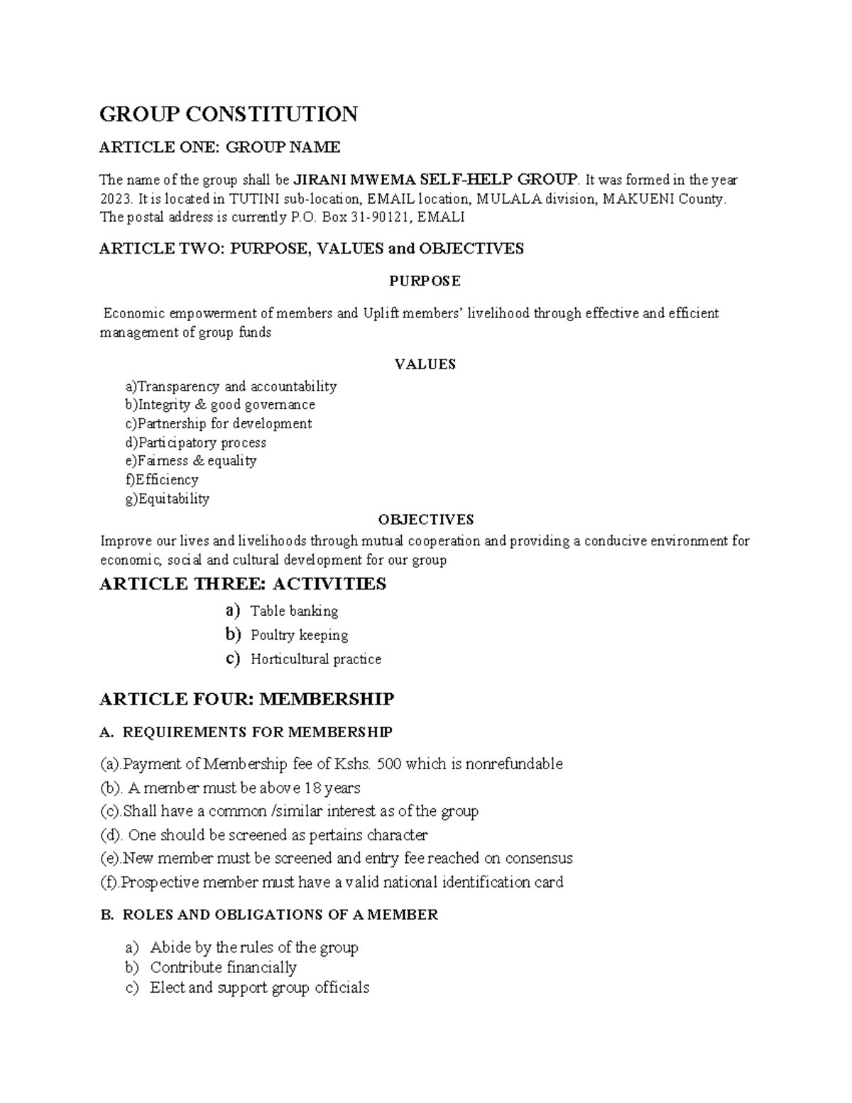 Jirani Mwema Group Constitution: Structure, Purpose & Membership ...