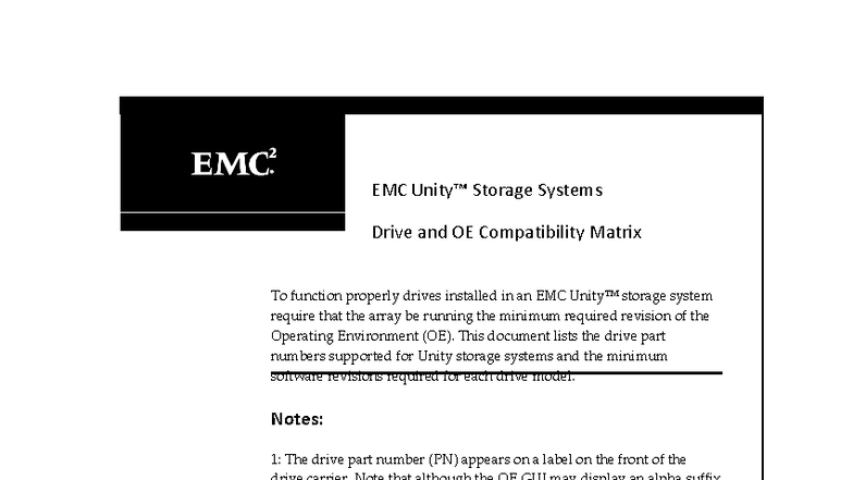 EMC Storage Systems Drive & OE Compatibility Matrix - Studocu