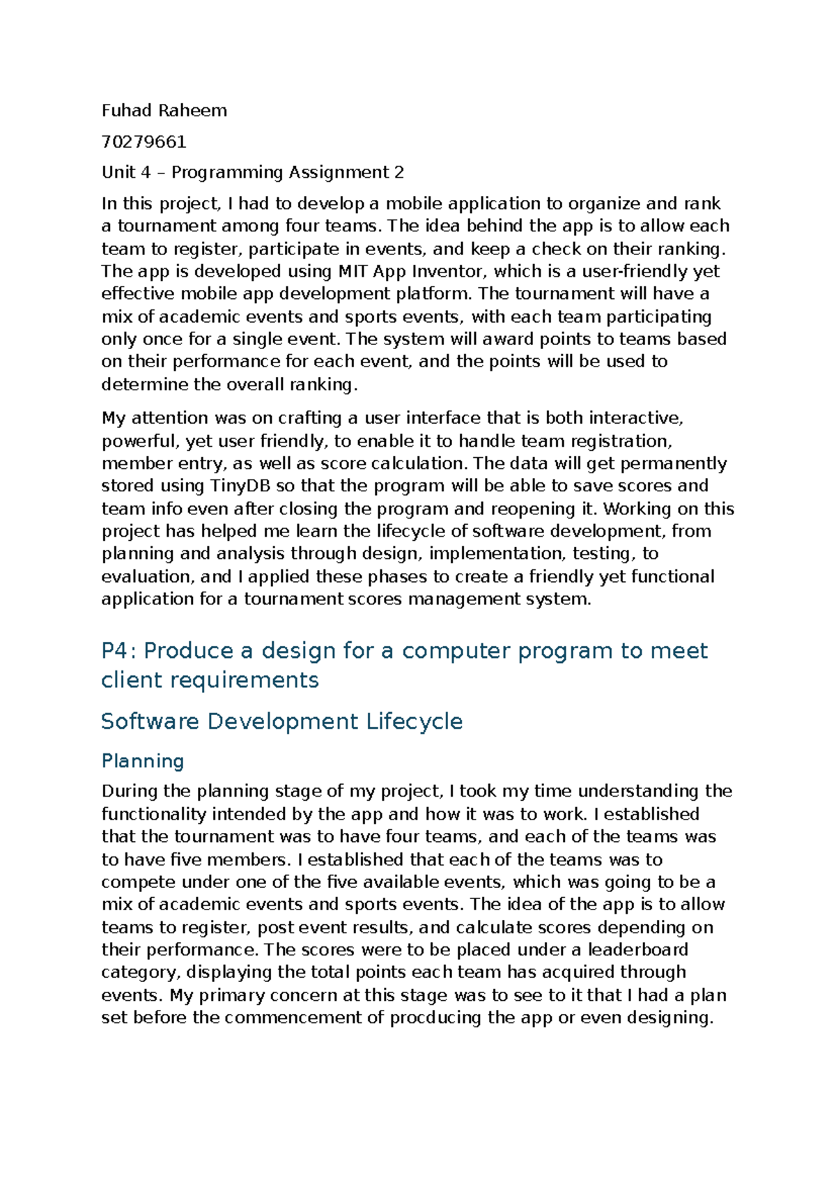 Uni4 - Programming Assignment 2: Tournament Scoring App Development - Studocu