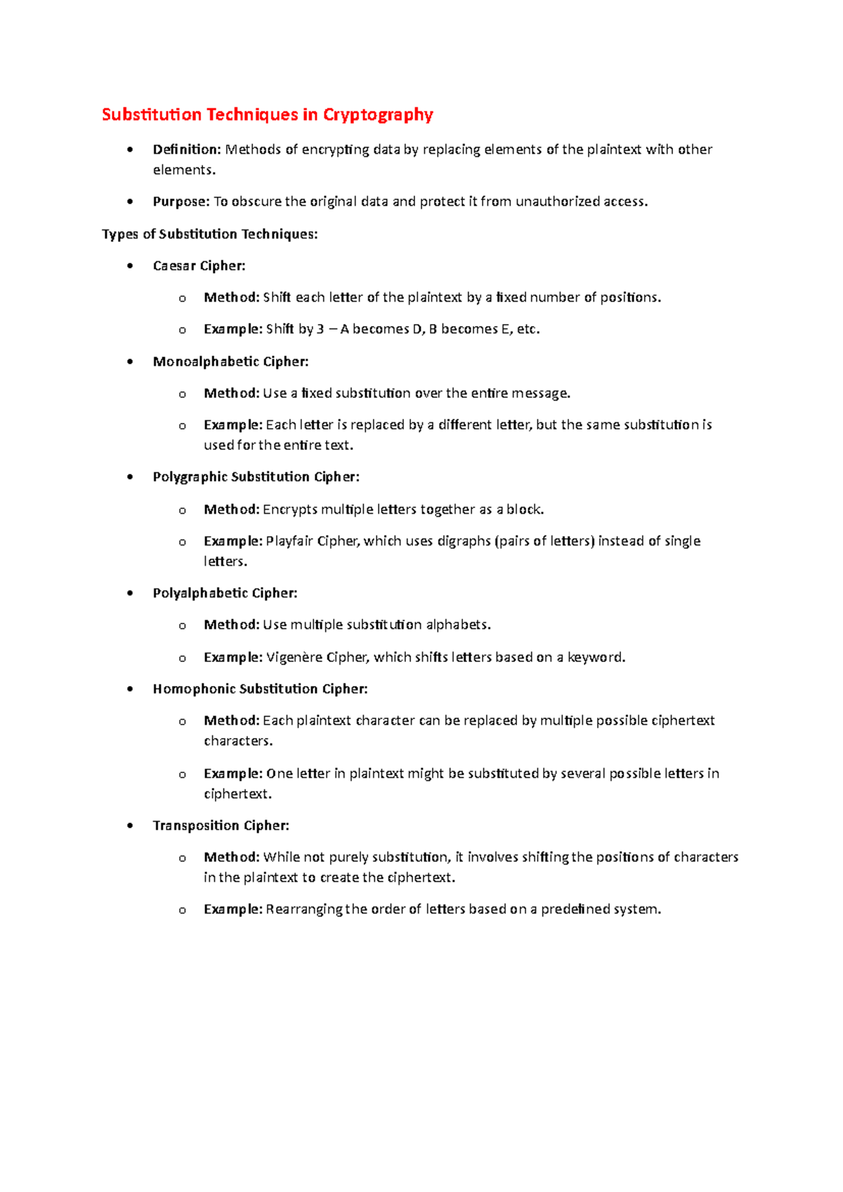 Cryptography and Network Security: Substitution Techniques and MD5 ...