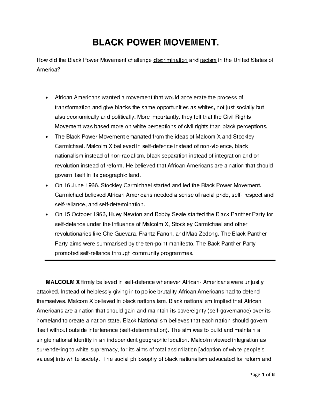 Black Power Movement: Challenges to Racism and Discrimination in ...