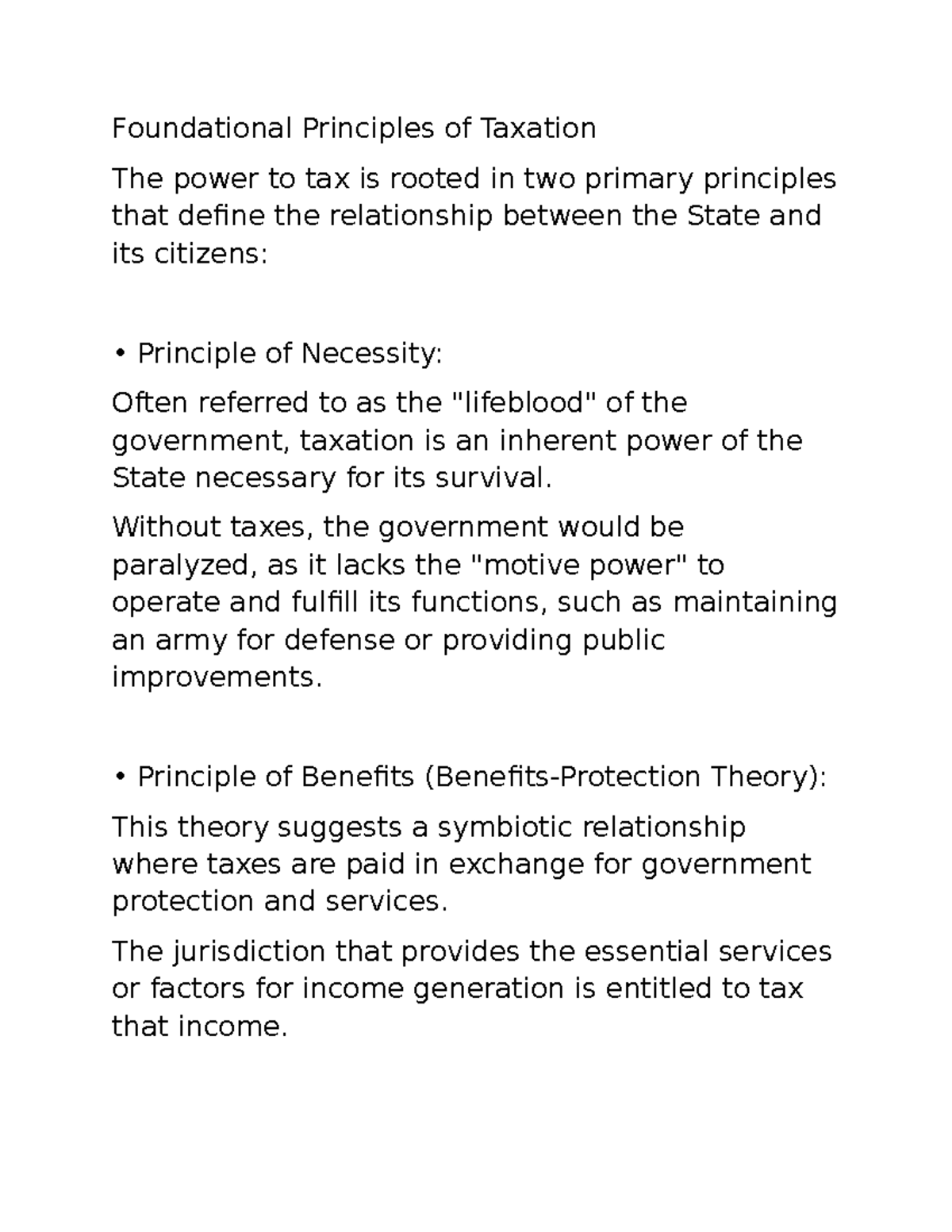 Foundational Principles of Taxation: Key Concepts and Theories - Studocu