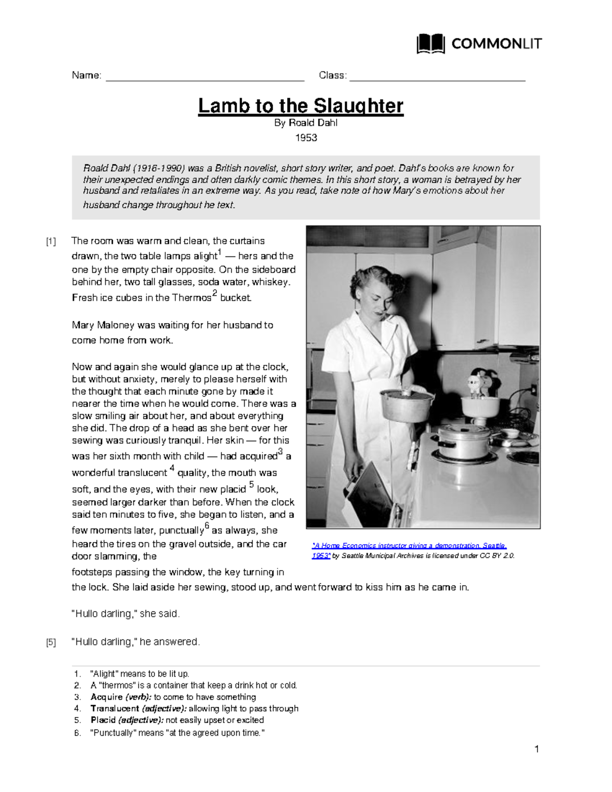 Lamb to the Slaughter: Analysis & Text-Dependent Questions (Commonlit ...